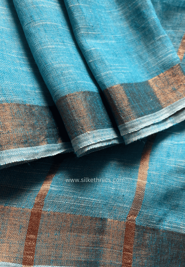 Sea Blue Meera linen saree – Silk Ethnics